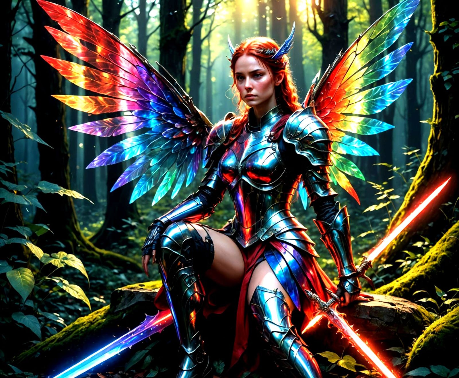 Gritty Faerie Knight in Dark Magical Forest - AI Art