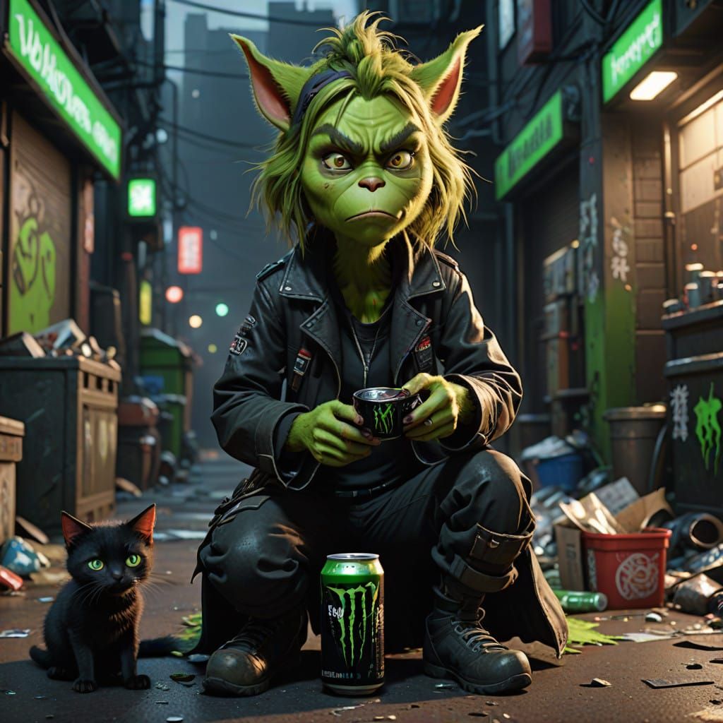 Gritty Female Grinch in Urban Shadows - AI Art