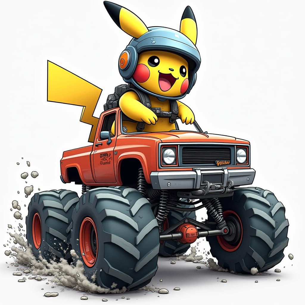 Whimsical Pikachu Rides Big Foot in a Dynamic Blac... - AI Art