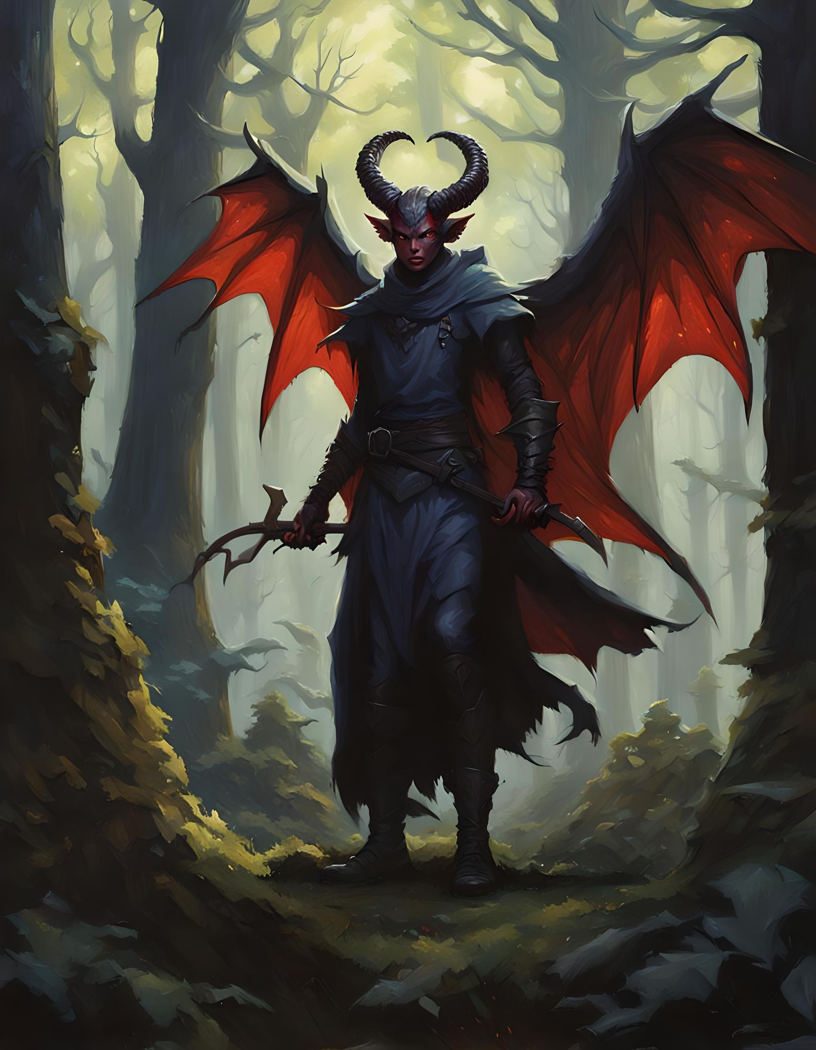 Winged Tiefling, in the forest - AI Generated Artwork - NightCafe Creator