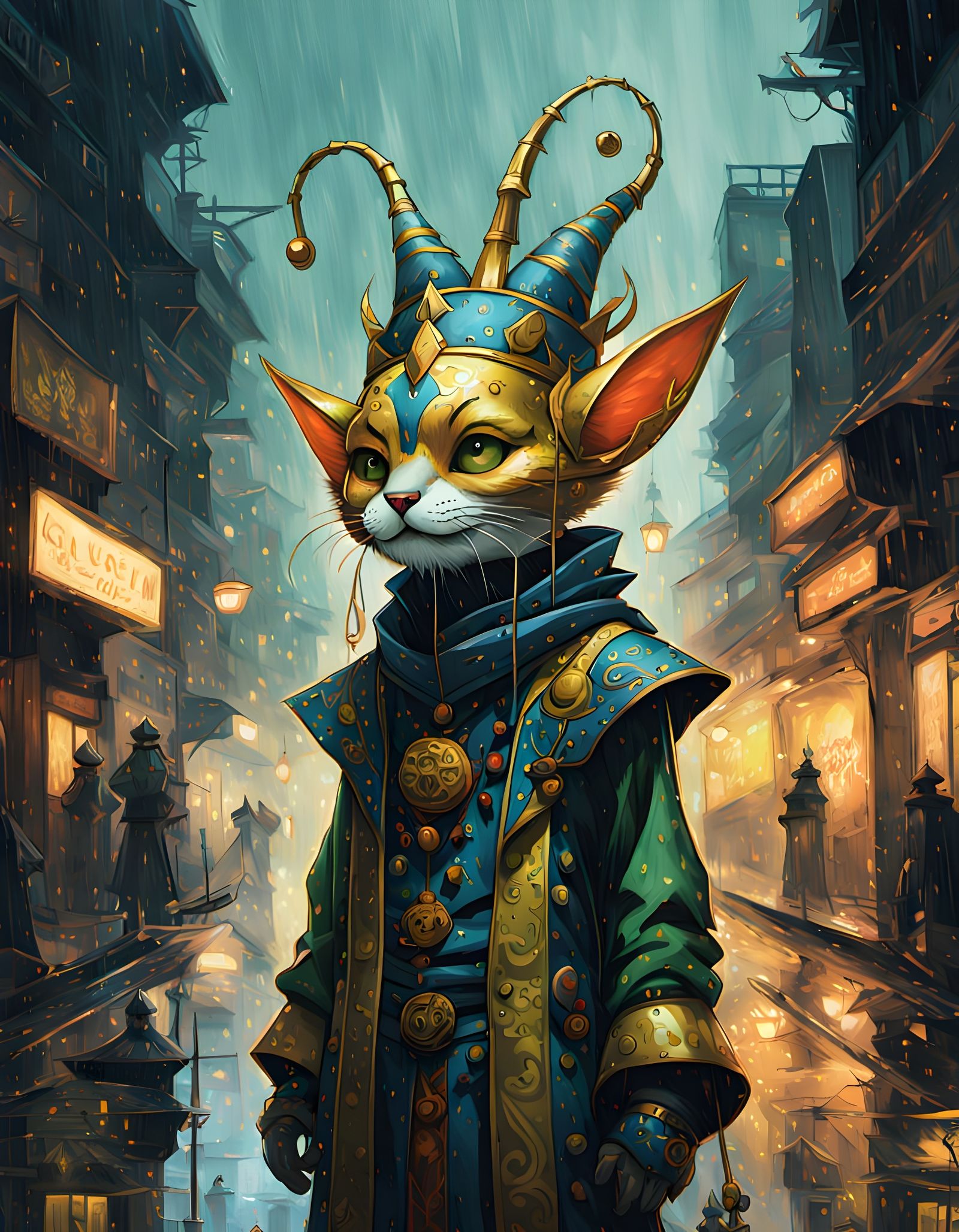 Jester at the 9 lives court - Golden Chibi Jester Amidst St...