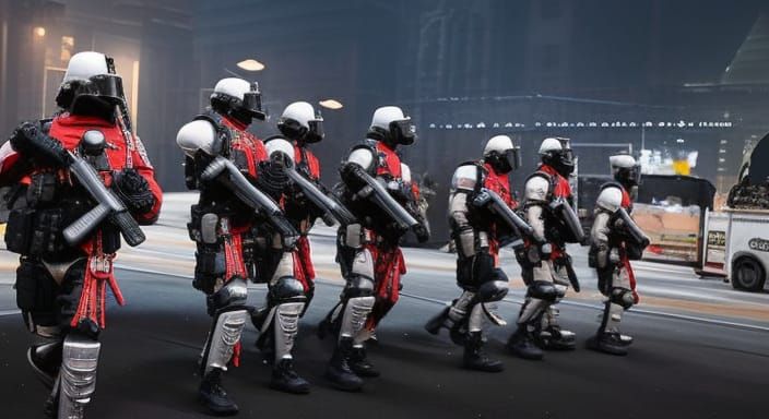 Photorealistic sci fi riot control police in armoured exoskeleton Epic ...