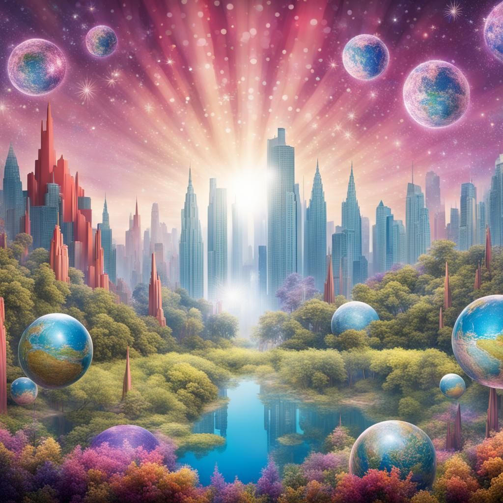 utopian world sparkly foreground and background - AI Generated Artwork ...