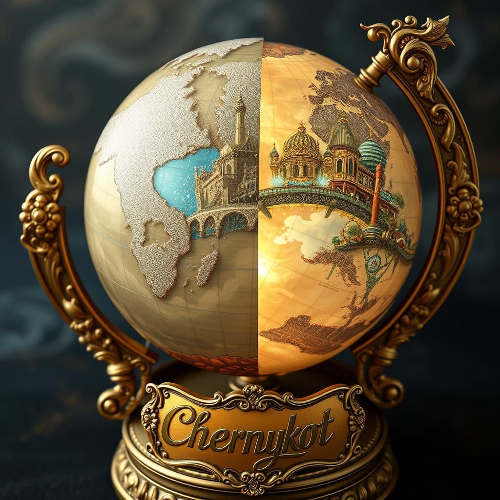 Elegant Steampunk Globe with Art Nouveau Filigree ... - AI Art