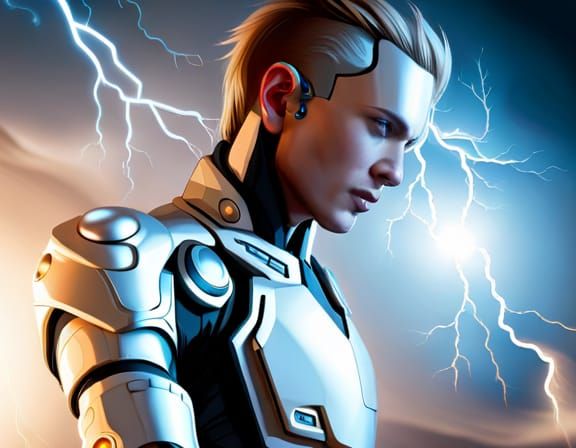 Humanoid cyborg with lightning element, codename: ZS-D - AI Generated ...