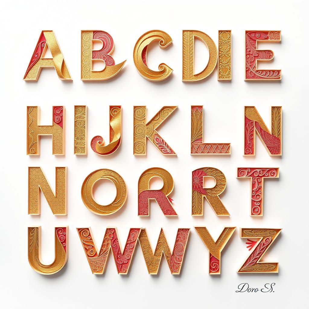 Elegant Gold Papercraft Alphabet in Capital Letter... - AI Art