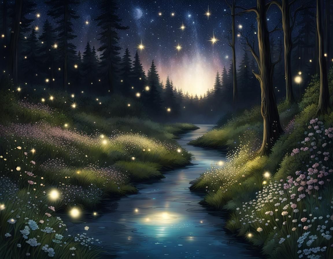 Beautiful Stream at Night - AI Generated Artwork - NightCafe Creator