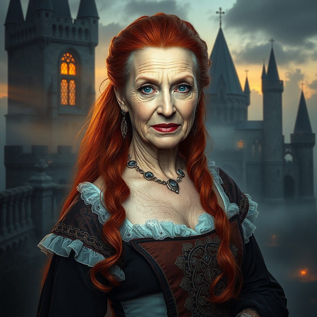 Ethereal Lady MacBeth on Castle Ramparts in Whimsi... - AI Art