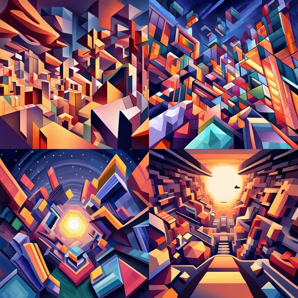 pixel art of outer space cubist painting, Neo-Cubism, layered ...