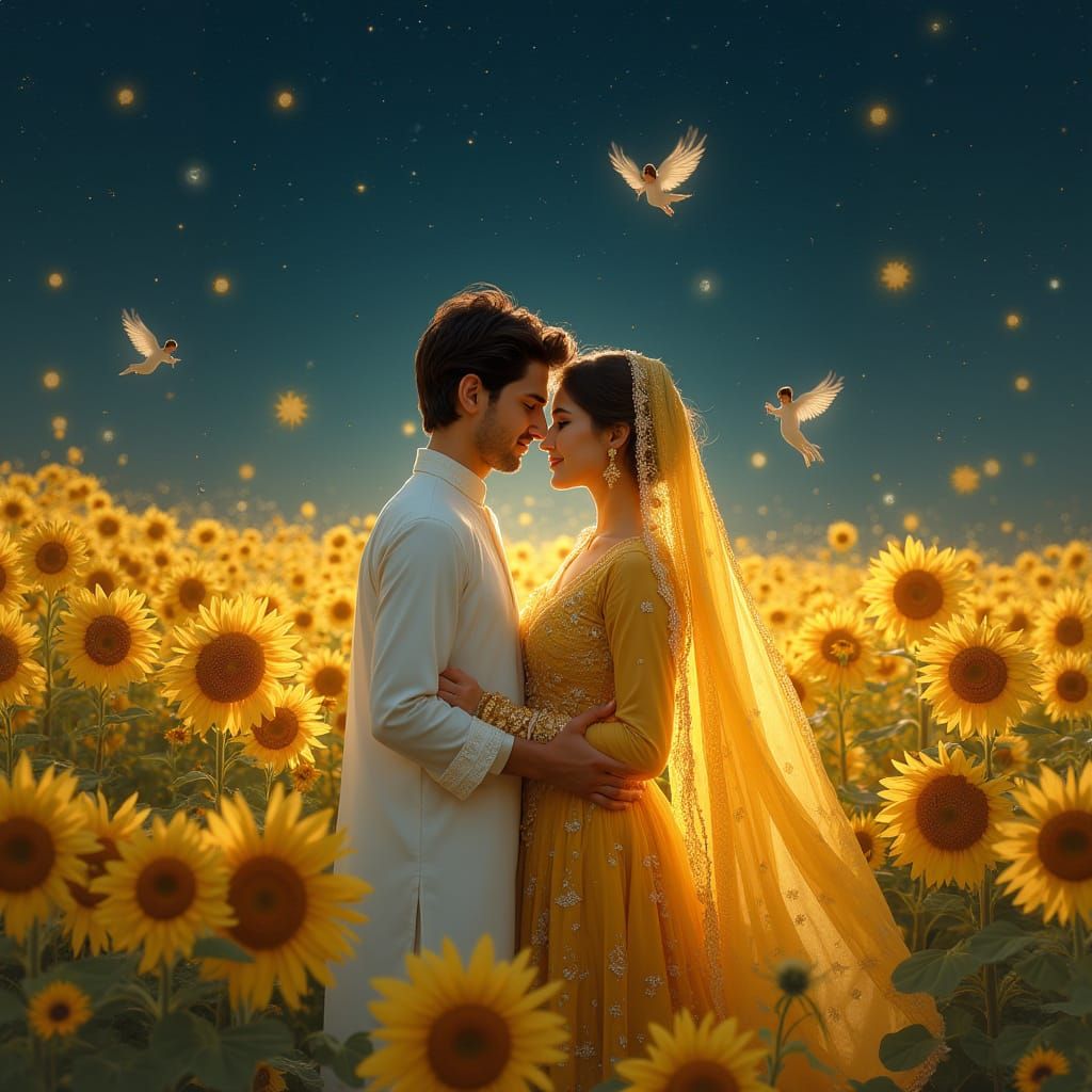 A loving couple - Idyllic Pakistani Romance in Vibrant Sunfl...