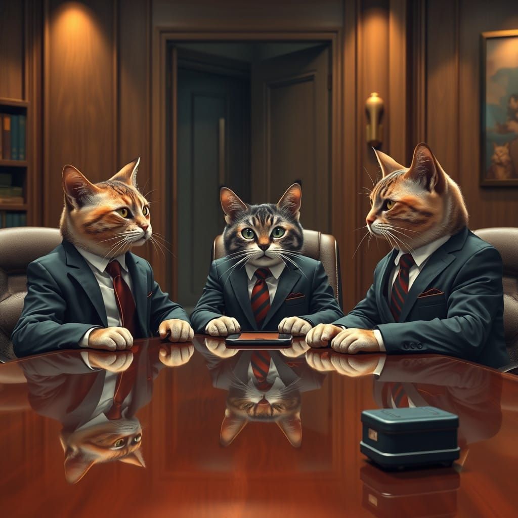 The cats are discussing in A meeting 🐱👔
