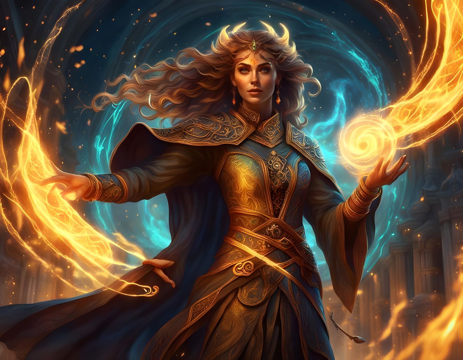 Fire Mage - Enchanted Elemental Sorceress in Vibrant Fantasy