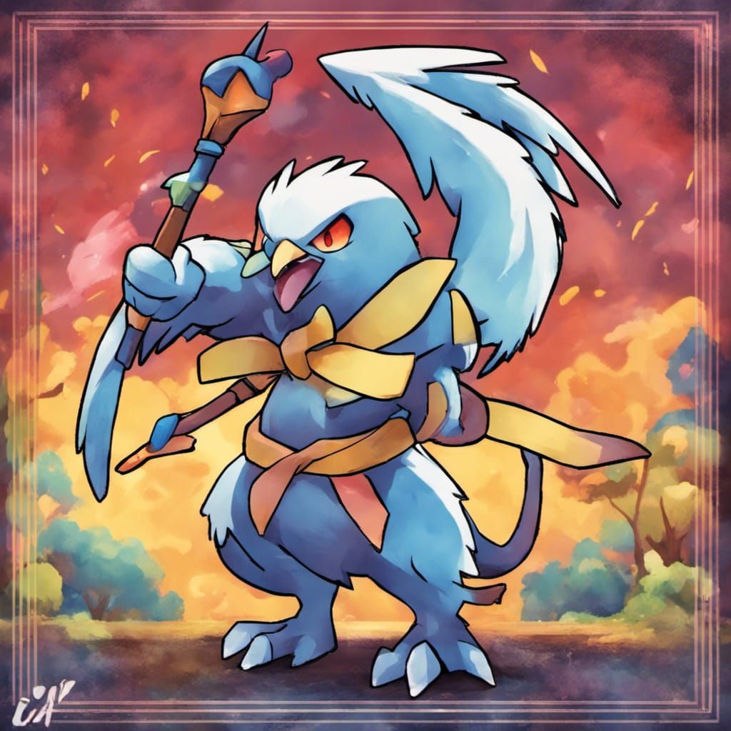 make a new pokemon that looks like a harpy holding a bow and with the ...