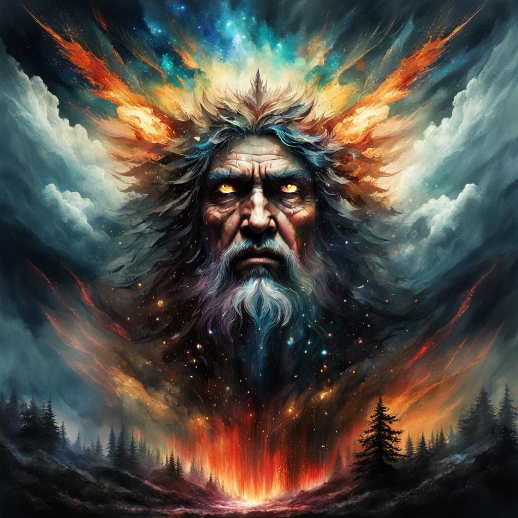 Angry Deity and Landscape double exposure - AI Generated Artwork ...