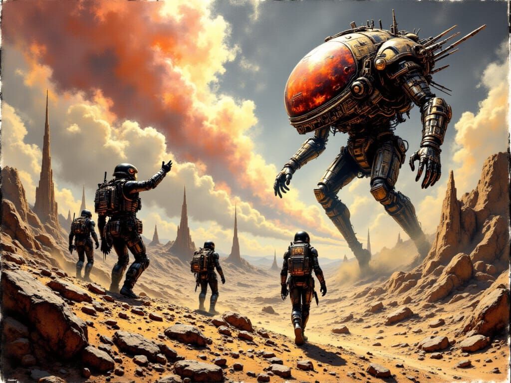 In a post-apocalyptic landscape, Earth's cities lay in ruins, ravaged ...