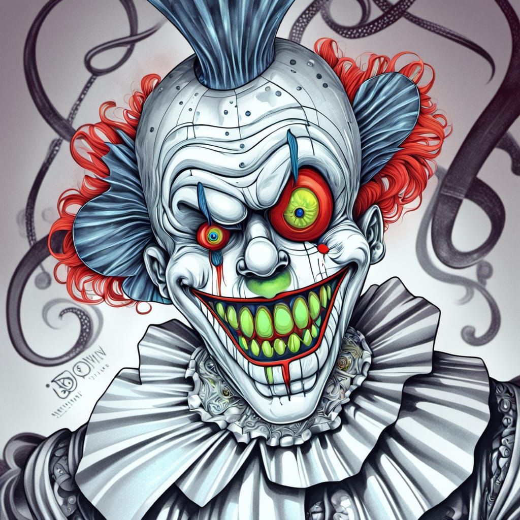 Cyborg Clown in Neon-lit Futuristic Portrait - AI Art