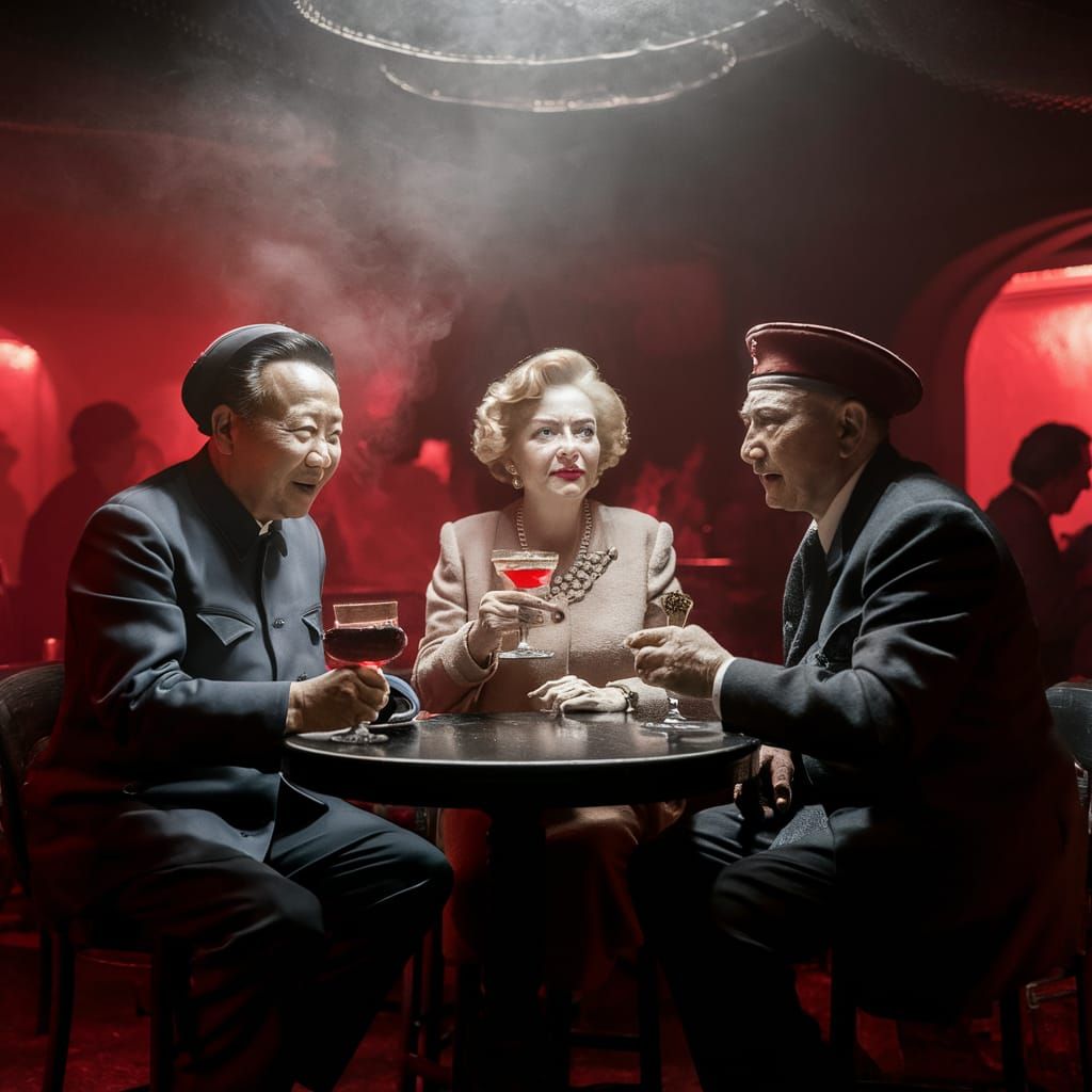 Mao Zedong, Margaret Thatcher and Mussolini, having a drink together in ...