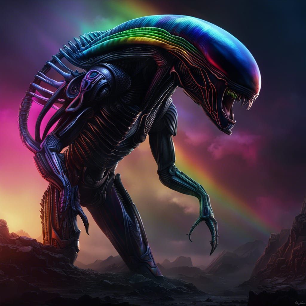 rainbow xenomorph - AI Generated Artwork - NightCafe Creator