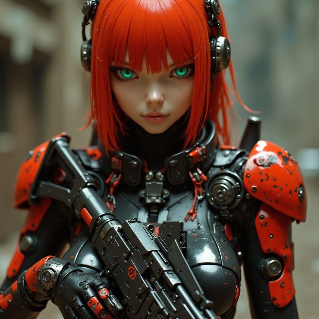 Cyberpunk Combat Gynoid in Dark Armor - AI Art