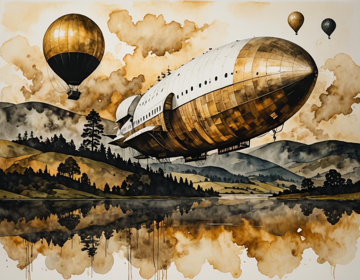Surrealist Zeppelin Airship in Cloud White & Midni... - AI Art