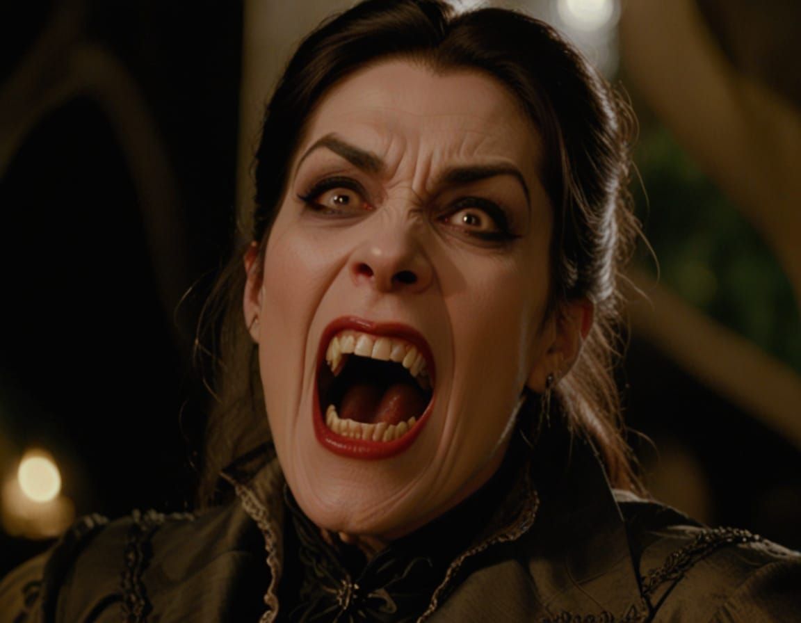 Fierce Trans Vampire Hissing with Sharp Fangs - AI Art