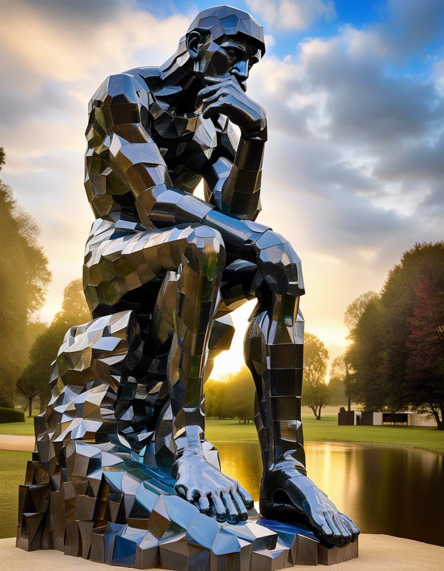 Rodin's thinker revisited in metal art - AI Generated Artwork ...
