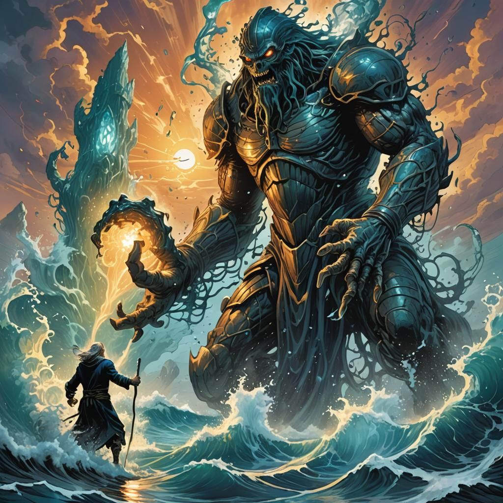 Wizard summoning the Water Golem - AI Generated Artwork - NightCafe Creator