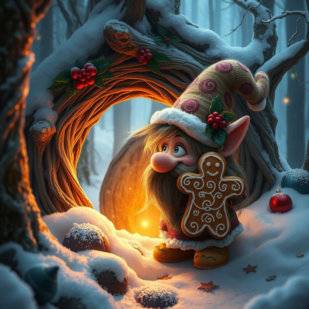 Whimsical Troll Discovers Gingerbread Man in Myste... - AI Art
