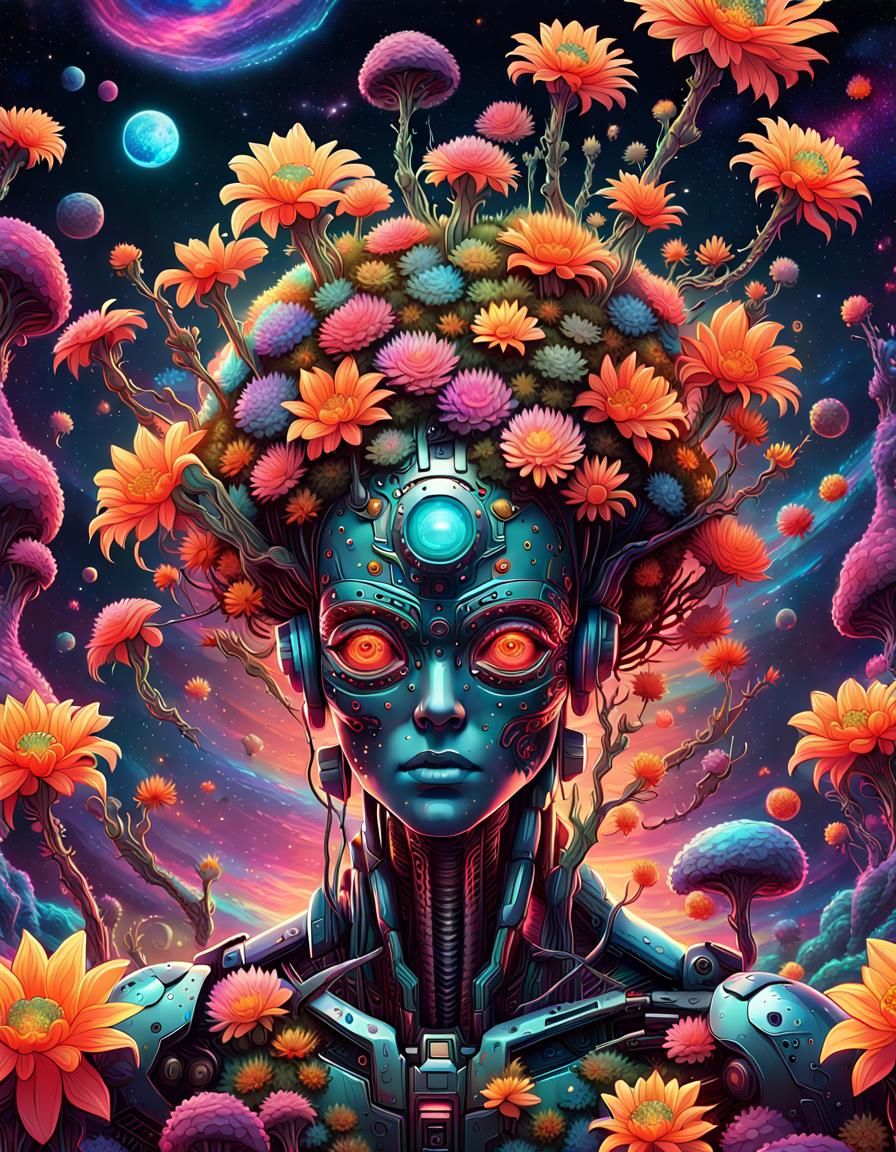 (beautiful cyborg made of intricately detailed polished metal parts and ...