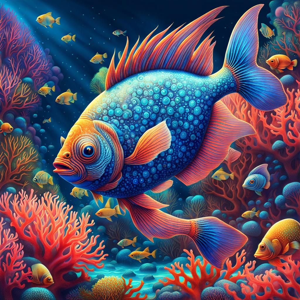 School Of Intricately Detailed Bioluminescant Fish Swimming Through ...