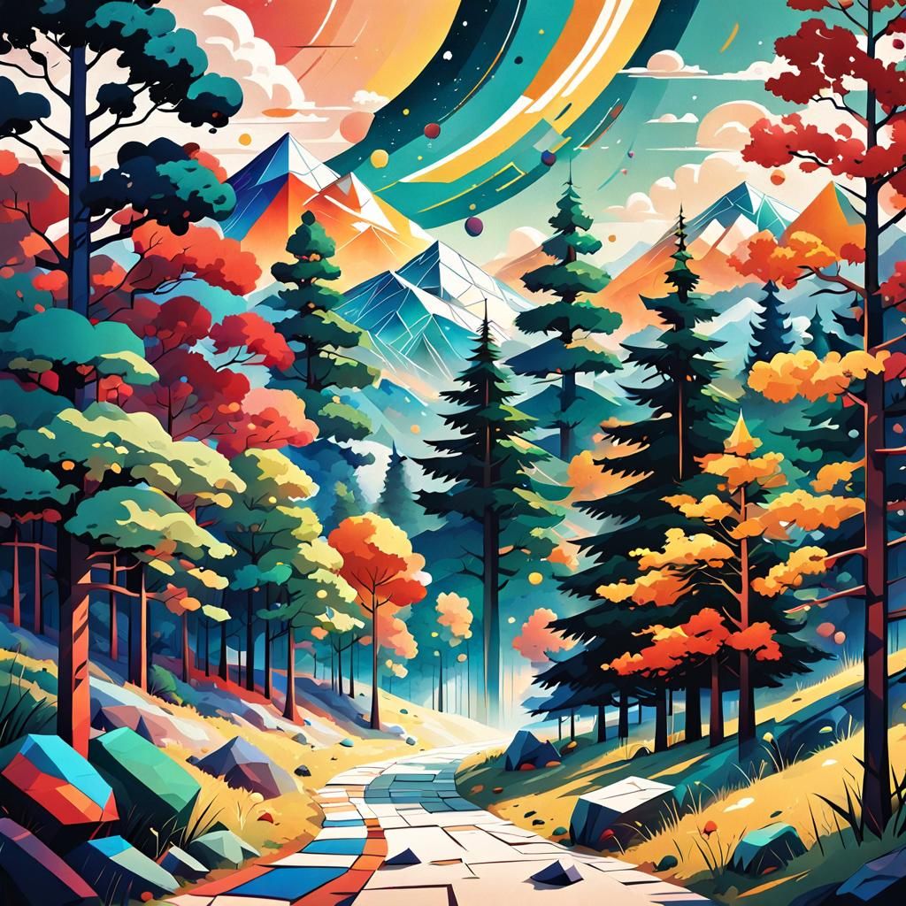 Geometric Trees - Mysterious XL - AI Generated Artwork - NightCafe Creator