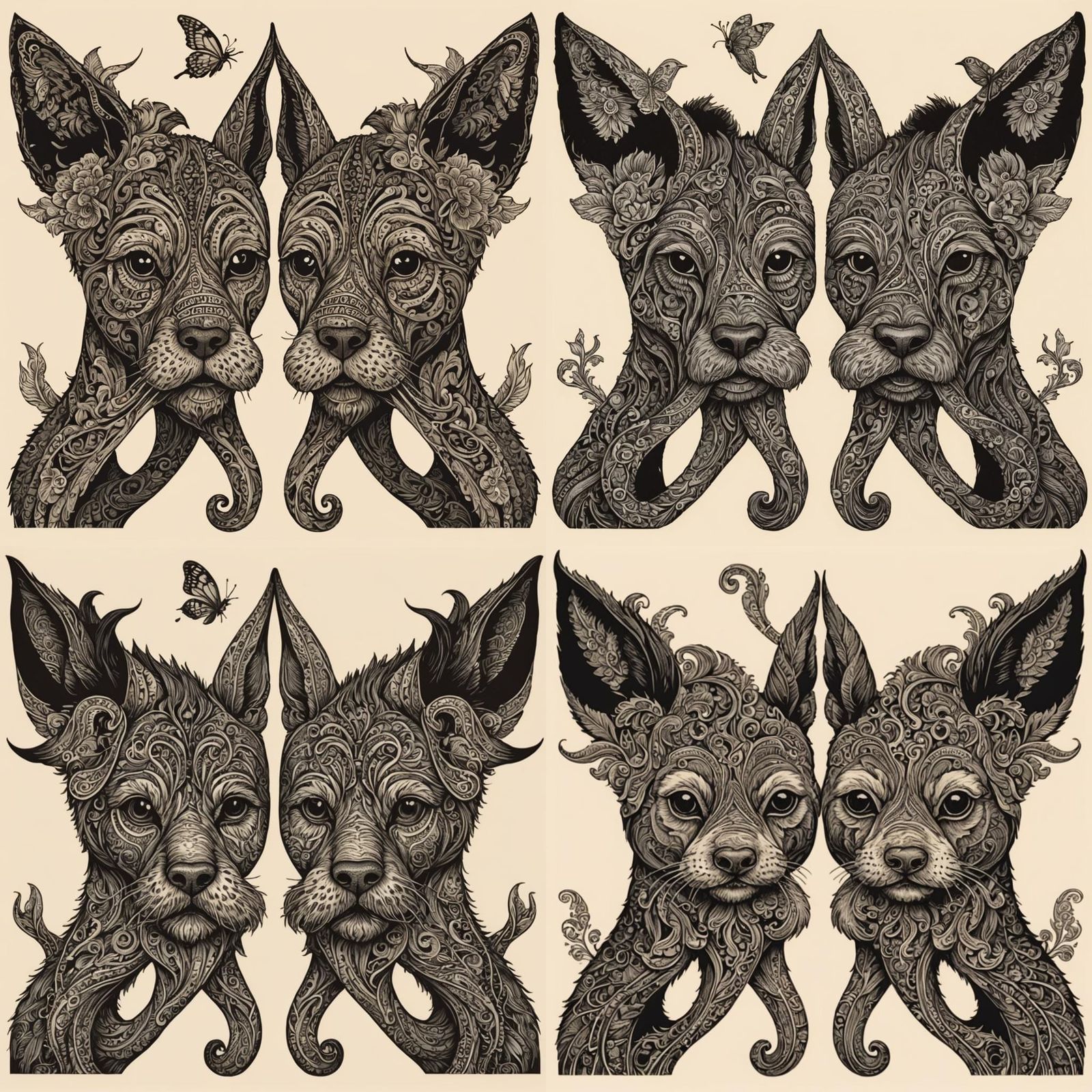 Woodcut Digital Art of Animals with Luxurious Must... - AI Art