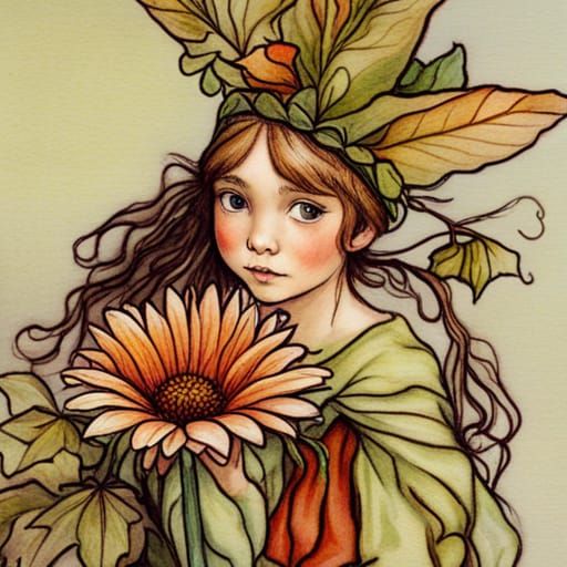 flower elf in the autumn, by Cicely Mary Barker, insanely detailed - AI ...