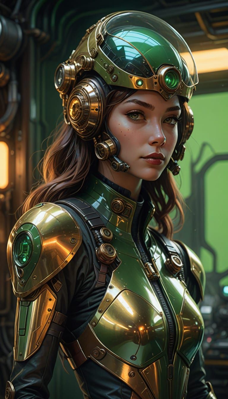 Steampunk Alien Siren in Brass Spacesuit - AI Art