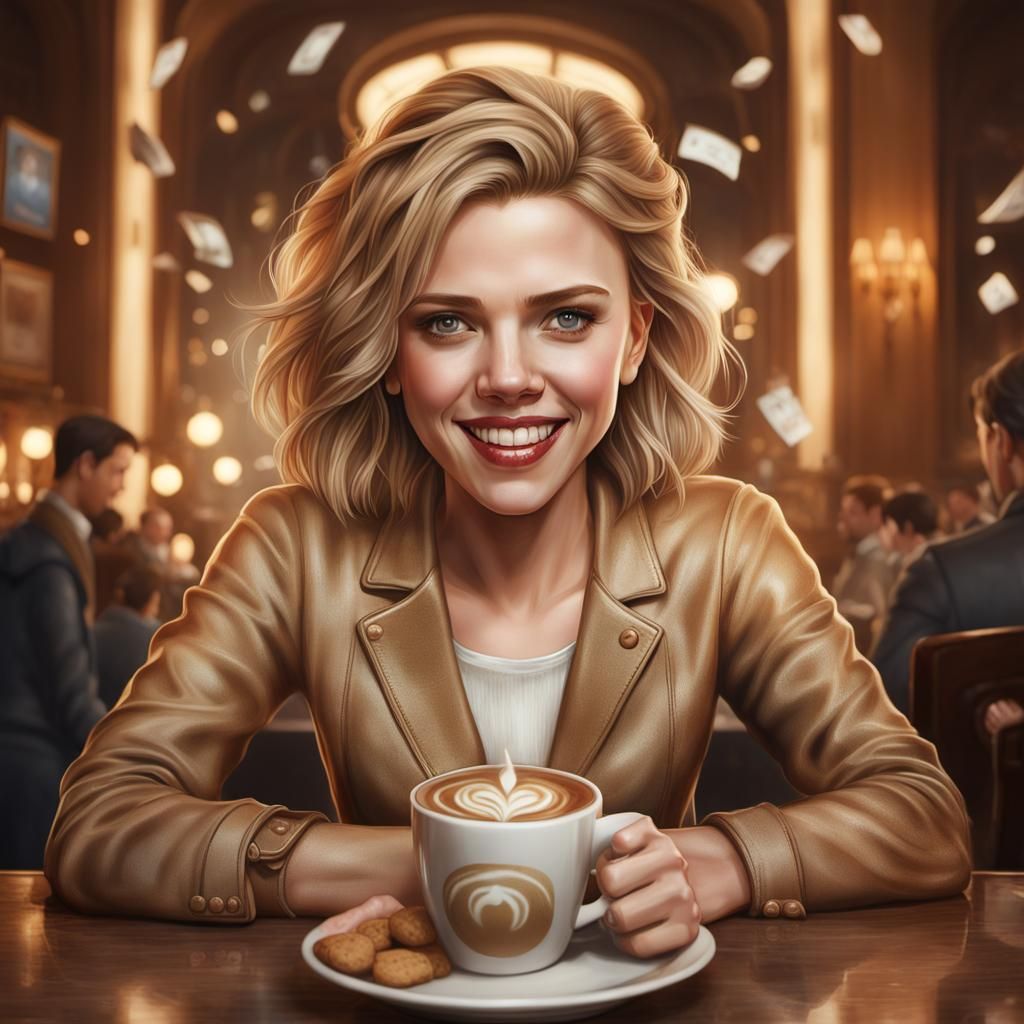 hyper-realistic fantasy art featuring (smiling Scarlett Johansson in ...