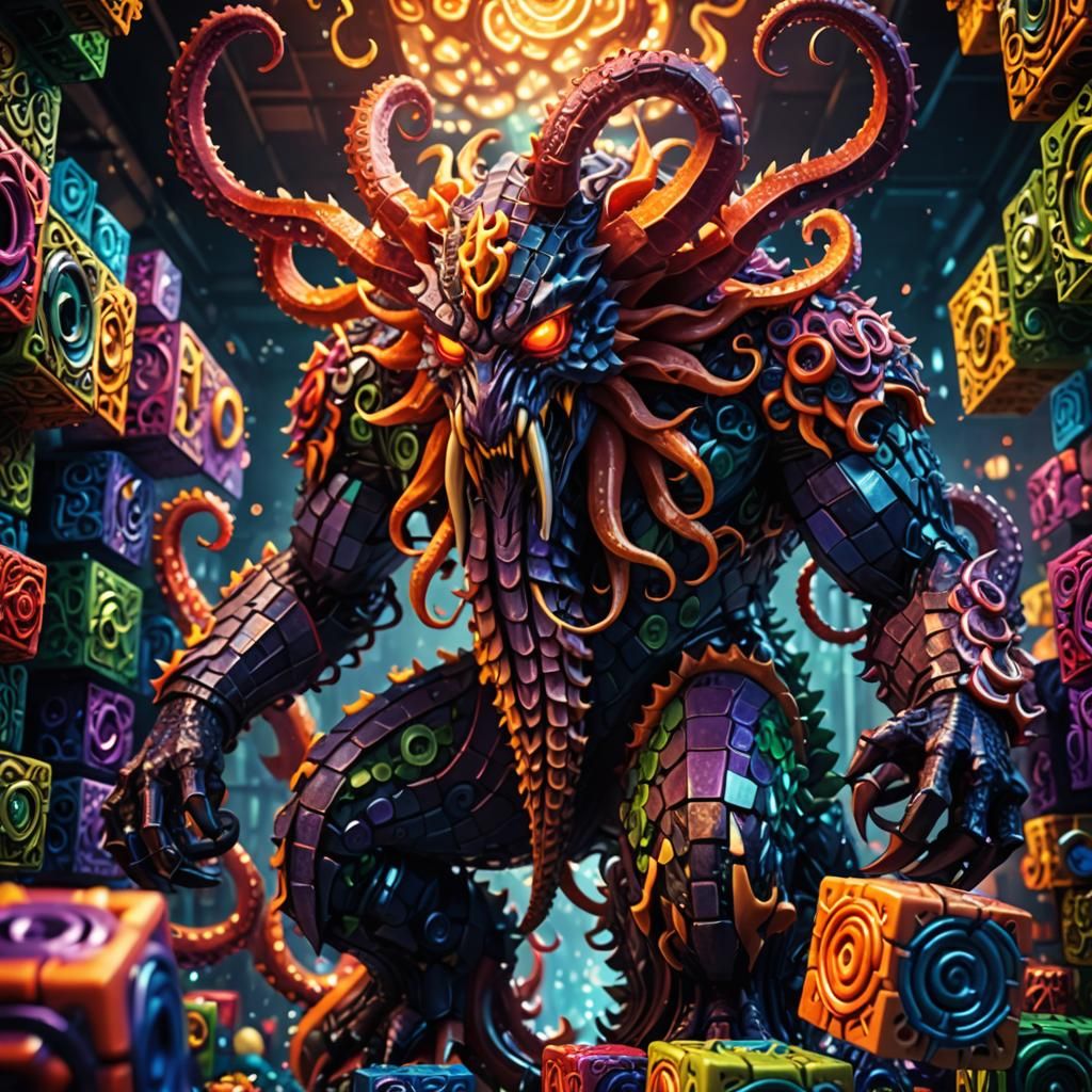 A fearsome and powerful image of tentacle demon figure composed ...