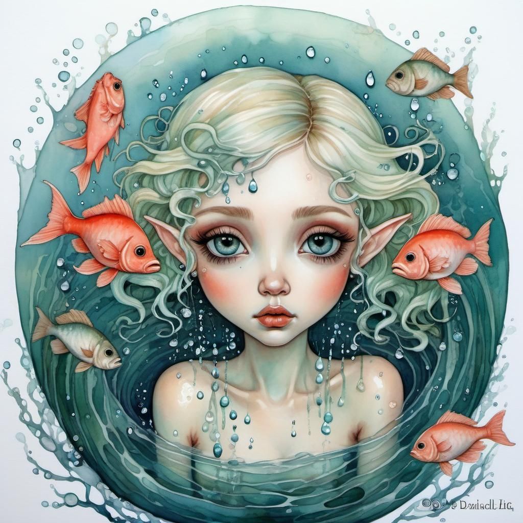 wet drops, splash, drip, seaweed,coral,fish, ocean sea waves water elf ...