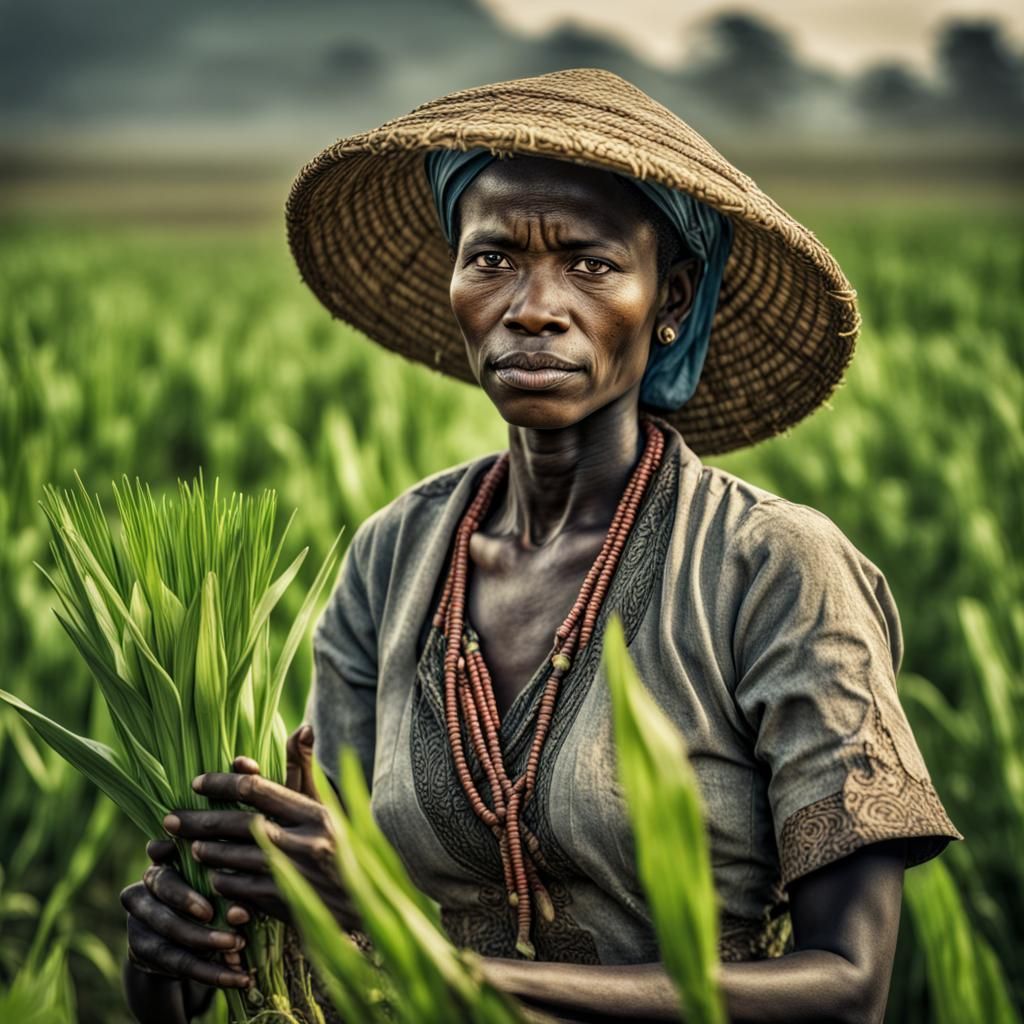stunning figure of farmer woman in African in paddyfield - AI Generated ...