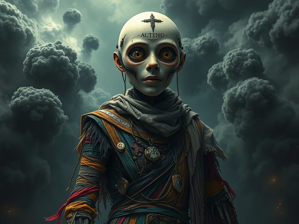 Bald Dystopian Robot Gypsy Reveals Exposed Mechani... - AI Art