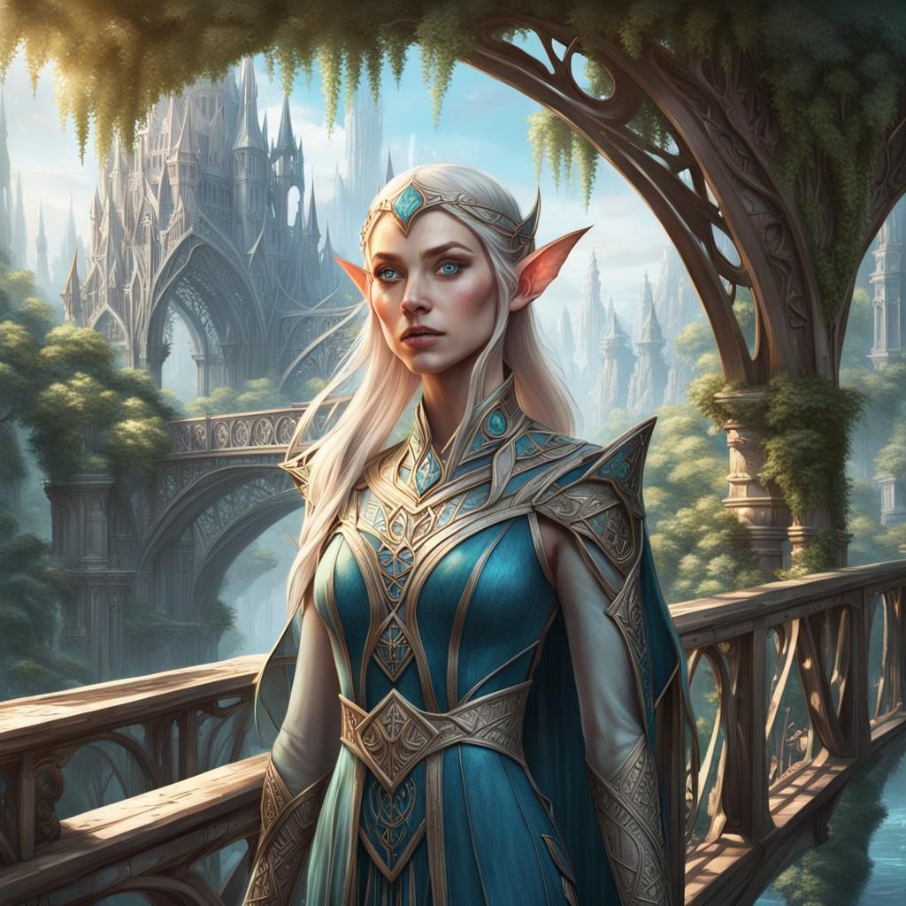 Elf with elven city in background - AI Generated Artwork - NightCafe Creator