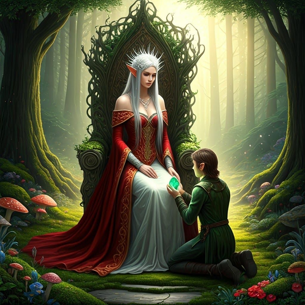 Ethereal Elf Queen in Vibrant Cosmic Landscape - AI Art