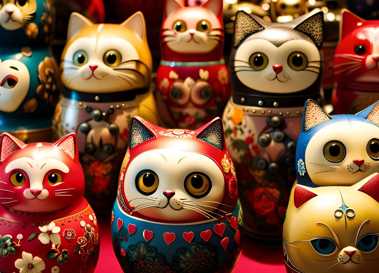 Matryoshka Cats Close-up - AI Generated Artwork - NightCafe Creator