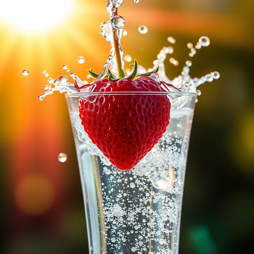 Surreal Strawberry Splash in Sparkling Water on a ... - AI Art