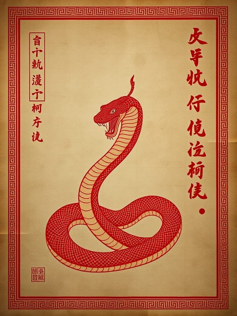 Ancient Chinese Serpent Masterpiece with Worn Papy... - AI Art