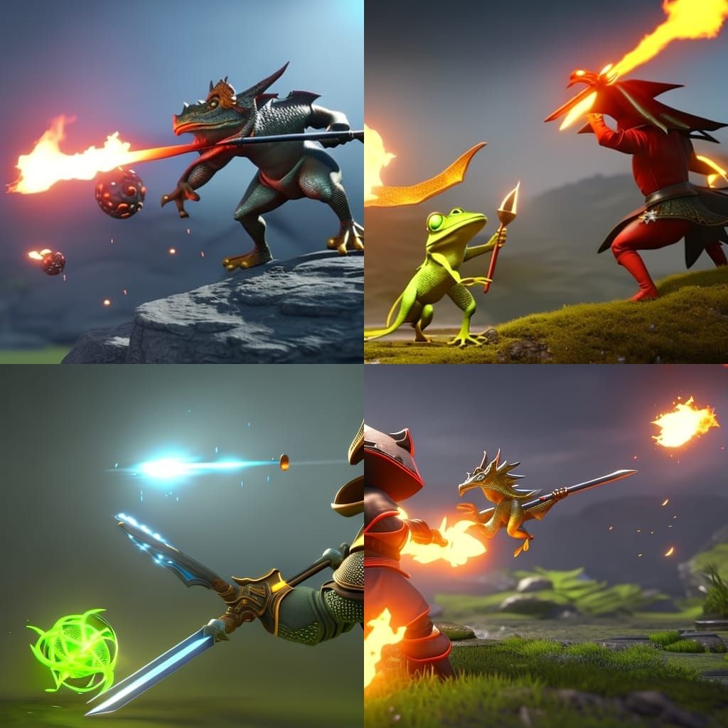 frog wizard shooting fireballs at a dragon - AI Generated Artwork ...