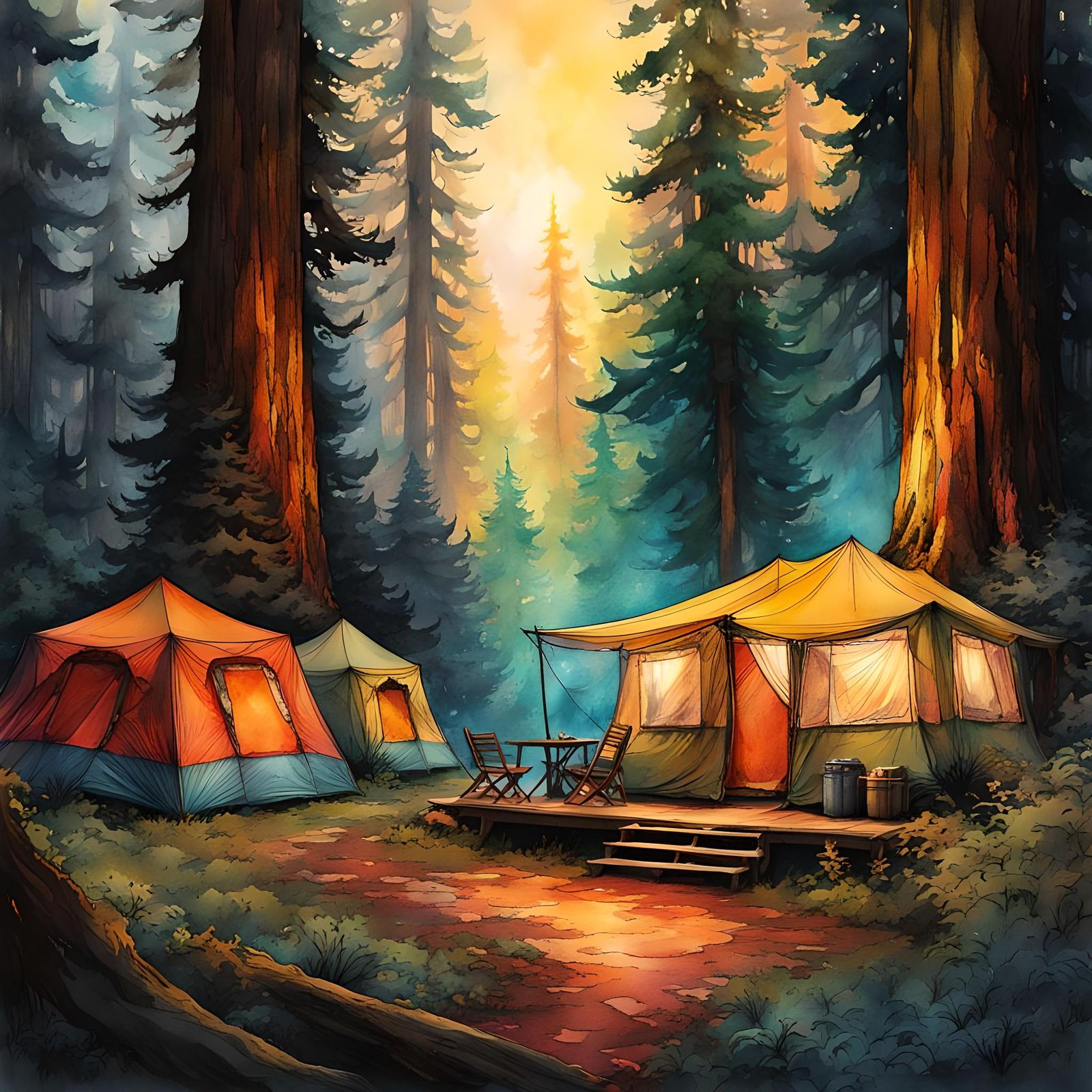 Camping In The Redwoods - AI Generated Artwork - NightCafe Creator