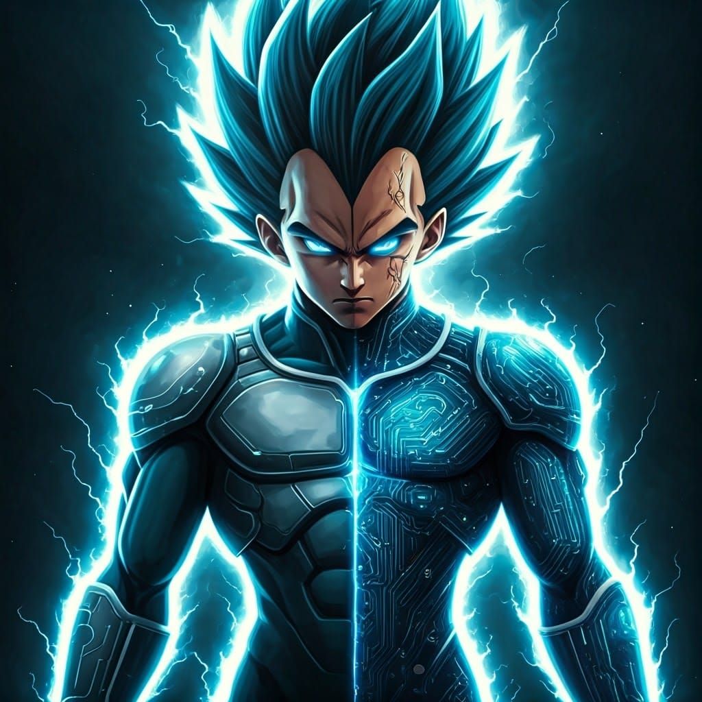 Cyberpunk Mutant Superhero in Electric Blue and Wh... - AI Art