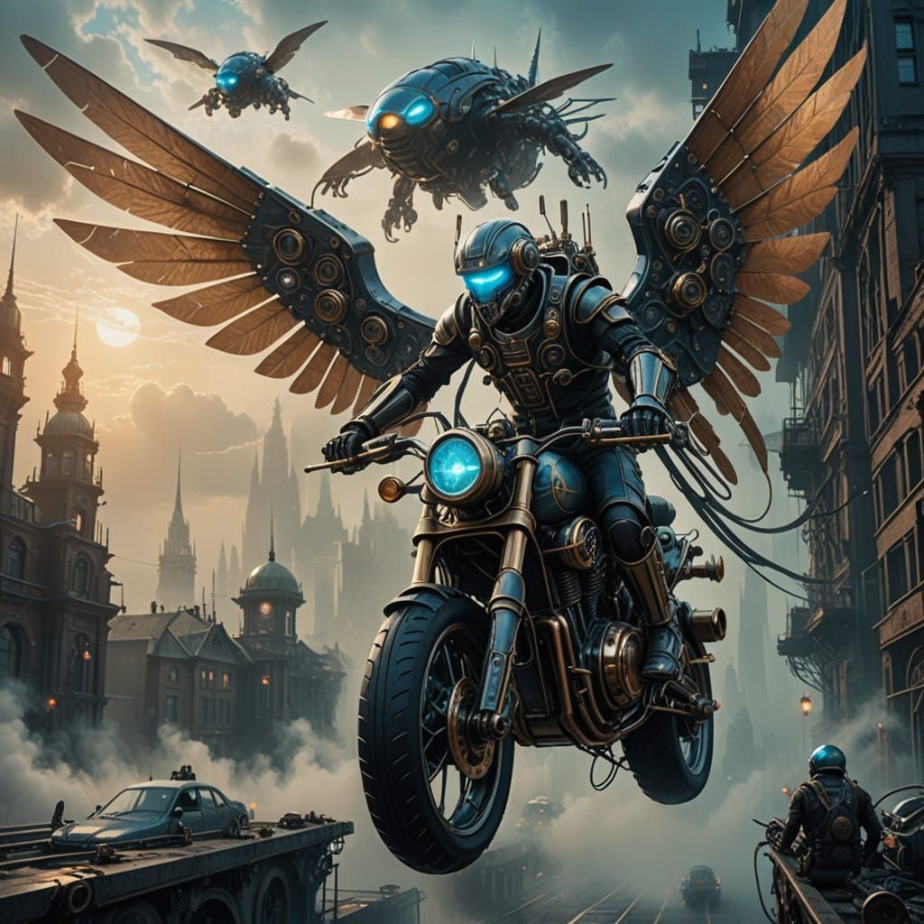biomechanical steampunk cyborg Flying Jet Classic vintage Motorcycle ...