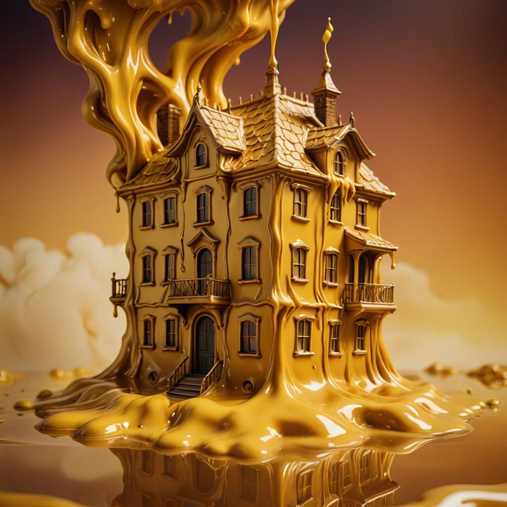 Melting House - Surreal Melting Wax House in Dali Style