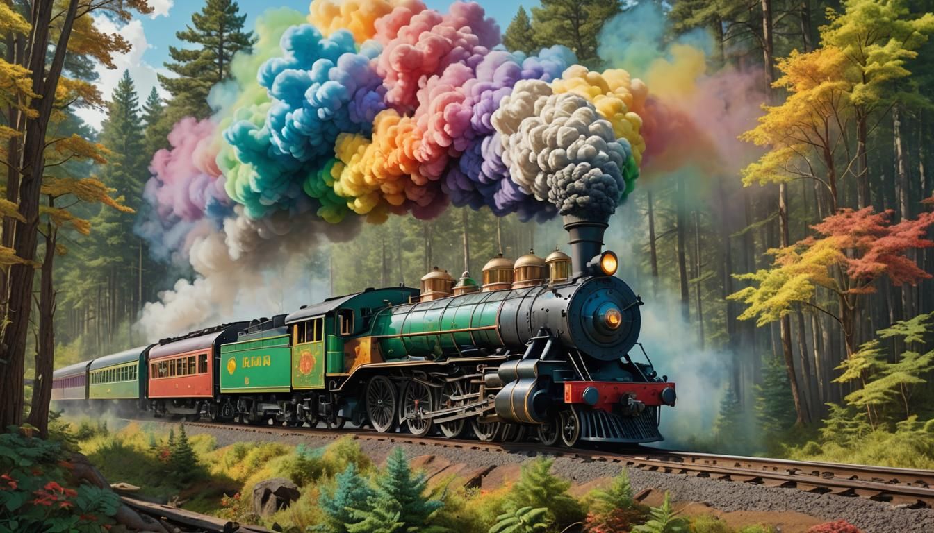 Colorful smoke plumes from a magical Steam Train adventure - AI ...